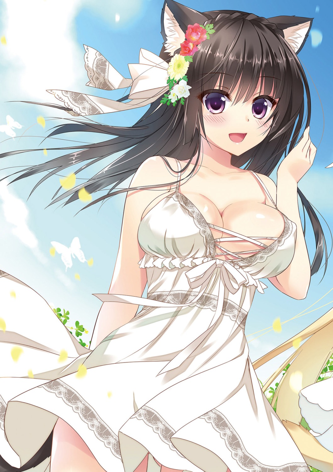 ameto yuki anzu cocoa (ameto yuki) animal ears cleavage dress nekomimi no bra skirt lift summer ...